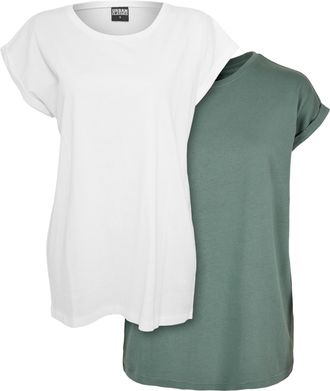 Urban Classics Damen T-Shirt Ladies Extended Shoulder Tee 2-Pack, 2-er Pack T-Shirt für Frauen, erhältlich, White+paleleaf, 5XL