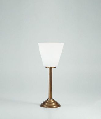 Licht-Erlebnisse Tischleuchte Echt-Messing Glas in Berliner Messing Wei&szlig; Wohnzimmer Schlafzimmer 37 cm E27 Premium Jugendstil gem&uuml;tliche Nachttischlampe blendarm