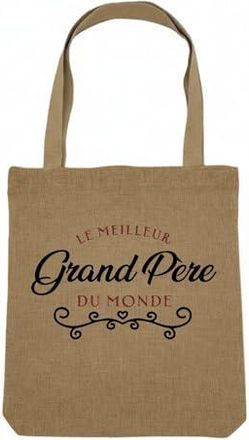 Fabulous Sac Shopping Tote Bag Aspect Lin - Le Meilleur Grand P&egrave;re du Monde Famille Papi - Sac de Courses Toile Epaisse 360g Beige Naturel Cabas Port&eacute; Epaule S