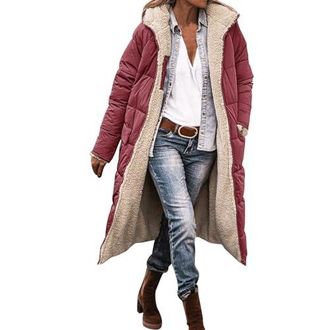 Generic Manteau &agrave; capuche r&eacute;versible en polaire pour femme avec poches zipp&eacute;es, Rouge, XXL