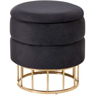 Beliani Pouf de Salon Glam avec Rangement Rond &oslash; 37 cm Velours Noir Dor&eacute; Elgin