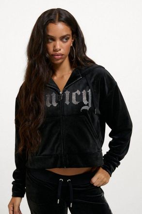 Juicy Couture Kapuzennickijacke OLD GOTHIC ICCLE HOODIE Damen Trainingsjacke Damen, Sweatjacke mit Kapuze, Velour, mit Glitzer, Sale