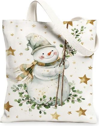 Generic Sacs fourre-tout en toile motif bonhomme de neige pour vacances, sacs de courses r&eacute;utilisables, modernes, l&eacute;gers, lavables, Blanc, 13x15 Inch