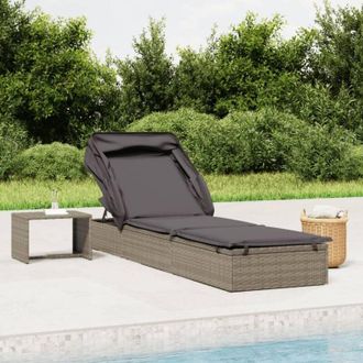 vidaXL Sonnenliege mit Faltdach Grau 213x63x97 cm Poly Rattan - Vidaxl