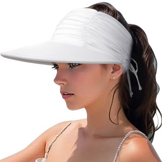 Dreshow Damen Visor Sonnenhut Breite Krempe Hut Einstellbar Faltbarer Pferdeschwanz Strandhut Sommer UV Schutz Au&szlig;en Hut UPF 50+