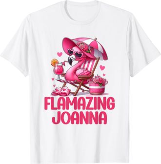 BDAZ Flamazing Joanna Pink Flamingo Tropical Beach Scene Damen T-Shirt