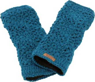 Guru Shop Geh&auml;kelte Handstulpen Bl&uuml;mchen, Armstulpen aus Schurwolle, Pulsw&auml;rmer - Petrol, Herren/Damen