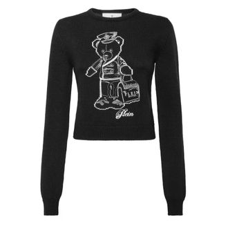 Philipp Plein Femme, Pulls, Noir, Taille: 42 FR Pull Ras du Cou Court Teddy