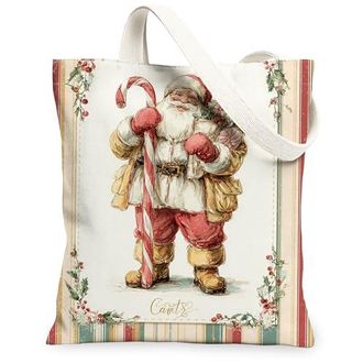 Generic Sacs fourre-tout en toile motif P&egrave;re No&euml;l, sacs d&eacute;picerie r&eacute;utilisables, d&eacute;coratifs de vacances, l&eacute;gers et lavables, Multicolore, 13x15 Inch