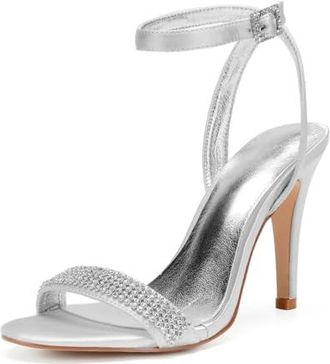 Generic Satin Chaussures De Mariage Femme Open Toe Eté Talon Mariée Soirée Stylet Talons 10.5Cm,Argent,41 EU