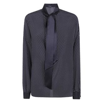 Tom Ford Polka Dot Seiden-Cr&ecirc;pe de Chine Lavalli&egrave;re Tunika-Top - - Blouses & Shirts - Damen - Schwarzk - S
