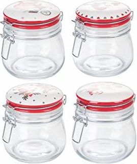 Villa D'Este Home Tivoli Xmas Fantasy 4er Set Vorratsdosen aus Glas mit Deckel aus Keramik, 510 ml