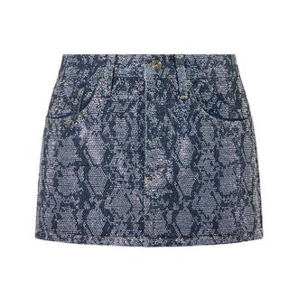 Liu Jo Mini-jupe en jean orn&eacute;e de strass - Femme - Jupes - Bleu - Taille: W25