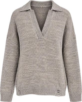Akep Polo Manches Longues D&eacute;structur&eacute; - Femme - Pulls - Beige - Taille: 42 FR