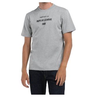 Replay Herren T-Shirt Kurzarm aus Baumwolle, Grün (Light Grey Melange... M08), L