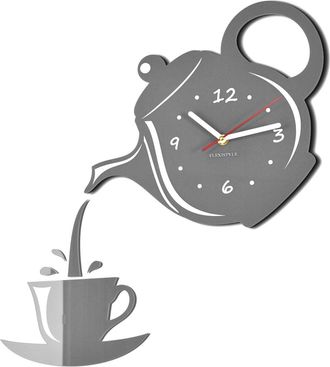 FlexiStyle Moderne Wanduhr f&uuml;r die K&uuml;che Tasse Und Kanne, 45 cm x 45 cm, 3D, leise, Design, Made in EU (Grau), z52-1a