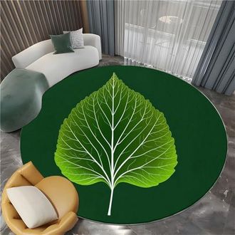 Generic Vert Olive Tapis Rond Minimalist Lavable, antid&eacute;rapant l&eacute;ger &agrave; Poils Courts Tapis Rond, imprim&eacute; Photographie Feuilles Vertes pour Salon Chambre &agrave; Couc
