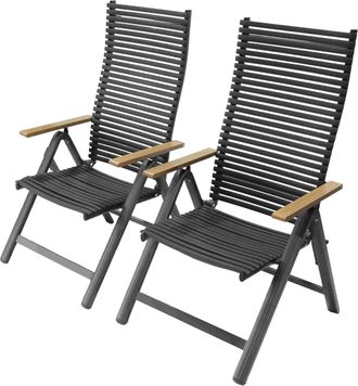 Leco Leco-Klapp-Funktionssessel Juno 2er-Set - Klappbarer Gartenstuhl mit Verstellbarer Rückenlehne - Gestell Aluminium - Armlehnen in Holzoptik