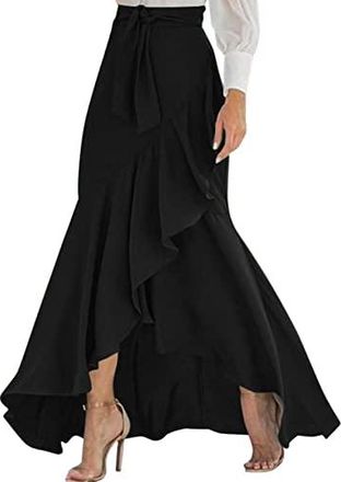 ORANDESIGNE Elégante Taille Haute Longue Jupe pour Femmes Asymétrique Vintage épissure Jupe Boho Longue Casual Jupe Printemps Été Automne Décontractée Vacances Pl