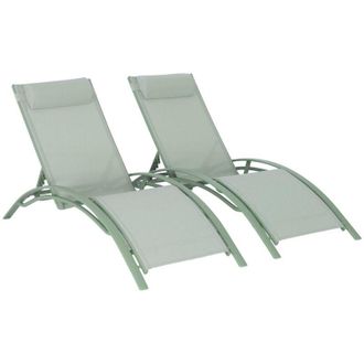 Sweeek Duo de bains de soleil aluminium vert de gris - Transats aluminium et textil&egrave;ne