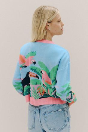 Next Strickjacke Strickjacke mit tropischem Vogelmuster (1-tlg)