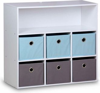Sweeek Sweeek - Meuble de rangement pour enfant. blanc - Camille - avec 7 compartiments et 6 paniers gris et bleus