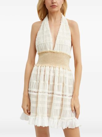 Chio robe courte &agrave; fronces avec col en v - Blanc