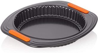 LE CREUSET Moule à Tarte Fond Amovible, 26 cm, Résistant au Levain, en Acier Siliconé, Anthracite/Orange, 94100732000000