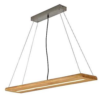 Trio Suspension, Brad incl. 1 x LED,SMD,27,0 Watt,3000K,3400 Lm. Corps: Bois naturel, couleur de bois L:100,0cm, L:20,0cm, H:150,0cm