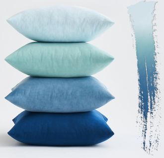 Miulee Samt Kissenbezug 50x50 cm Kissenhülle Blau Serie 4er Set Sofakissen Samtkissen Dekorative Dekokissen Couchkissen Zierkissen Deko Farbverlauf Bezug Sof