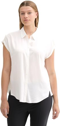 Tom Tailor Damen Plussize Basic Kurzarm-Hemdbluse, Whisper White, 48