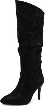 Generic Escarpins &agrave; talon aiguille pour femme - Bout pointu - Large mollet - &Agrave; enfiler - Pour mariage, f&ecirc;te, Noir, 37.5 EU