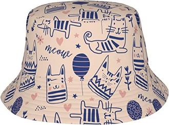 Generic Personnalisé Chapeau de Pêcheur Motif Mignon de Chat gribouillé Chapeaux de Soleil de Plage Mode Bonnet de Soleil pour Plage Filles Hommes