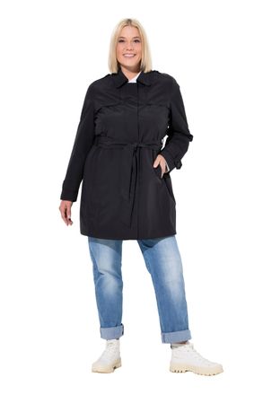 Ulla Popken Damen gro&szlig;e Gr&ouml;&szlig;en &Uuml;bergr&ouml;&szlig;en Plus Size Trenchcoat, A-Linie, Hemdkragen, Bindeg&uuml;rtel schwarz 46+ 816108100-46+