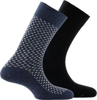 Kindy Lot de 2 paires de mi- chaussettes Al over rectangles plus unie MADE IN FRANCE - couleur - Jean noir - Pointure - 43-46