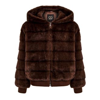 Cesare Gaspari Femme, Vestes, Brun, Taille: 44 FR Veste &agrave; capuche en fausse fourrure