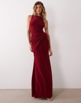 Asos Maxikleid mit Raffungen in der Taille in Weinrot