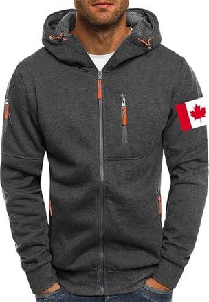 Generic Sweat à capuche zippé pour homme, imprimé drapeau du Canada, sweatshirts amples à manches longues avec cordon de serrage, poches avant, vêtements dext