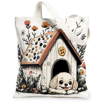 Generic Sac fourre-tout en toile motif chien p&eacute;kinois printanier 33 x 38,1 cm, niche amusante pour chiot, sac d&eacute;picerie r&eacute;utilisable, sac d&eacute;picerie pour femme