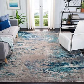 Safavieh Boho Teppich für Wohnzimmer, Esszimmer, Schlafzimmer - Madison Collection, Kurzer Flor, Blau und Grau, 160 x 160 cm
