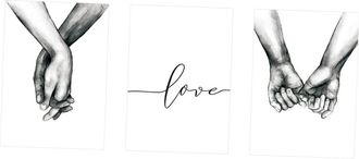 Cabilock 3pcs Hand in Hand Abstrakte Skizze Brief Wandkunst Rahmenlose Malerei Für Wohnzimmer