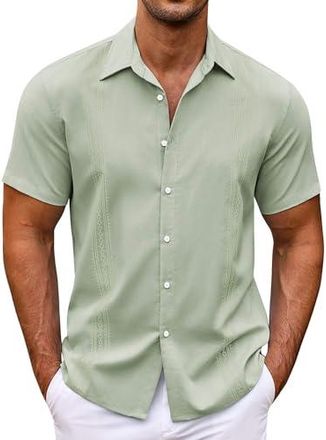 Generic Chemise &agrave; manches courtes pour homme - Infroissable - Avec boutonni&egrave;re - Chemise d&eacute;t&eacute; - Coupe d&eacute;contract&eacute;e - Chemise de travail confortable - Chemise 