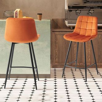 M&S Collection M&s - Lot de 2 chaises de bar H65 cm en velours orange - juzo