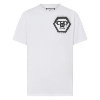 Philipp Plein Rundhals-T-Shirt Spray Hexagon - - Tops - Herren - Wei&szlig; - XL