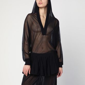 Alaia Schwarzer Kapuzen-Body aus feinem Strick