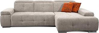 Cavadore Schlafsofa Mistrel mit Longchair XL rechts / Große Eck-Couch im modernen Design / Mit Bettfunktion / Inkl. verstellbare Kopfteile / Wellenunterfederun