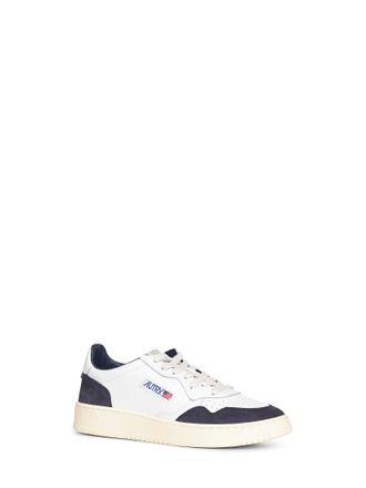 Autry Mens White Leather And Blue Suede Sneakers Calf Trainers