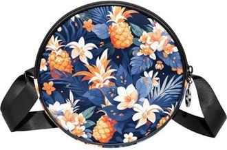 Generic Sac &agrave; bandouli&egrave;re rond rond pour femme, motif ananas color&eacute;, avec fermeture &eacute;clair, bretelles r&eacute;glables, style d&eacute;contract&eacute;