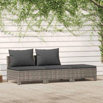 vidaXL 3-tlg. Garten-Lounge-Set mit Kissen Grau Poly Rattan - Vidaxl