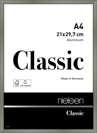 Nielsen Design Bilderrahmen, 21 x 29,7 cm (A4), Aluminium, Platin glanz, Dokumentenrahmen zum Aufh&auml;ngen im Hoch- & Querformat, Echtglas, Classic